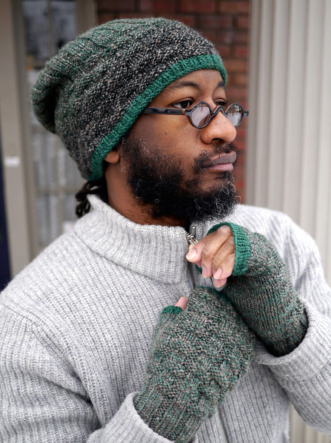 Creel Cap, Cowl, and Mitts knitting pattern