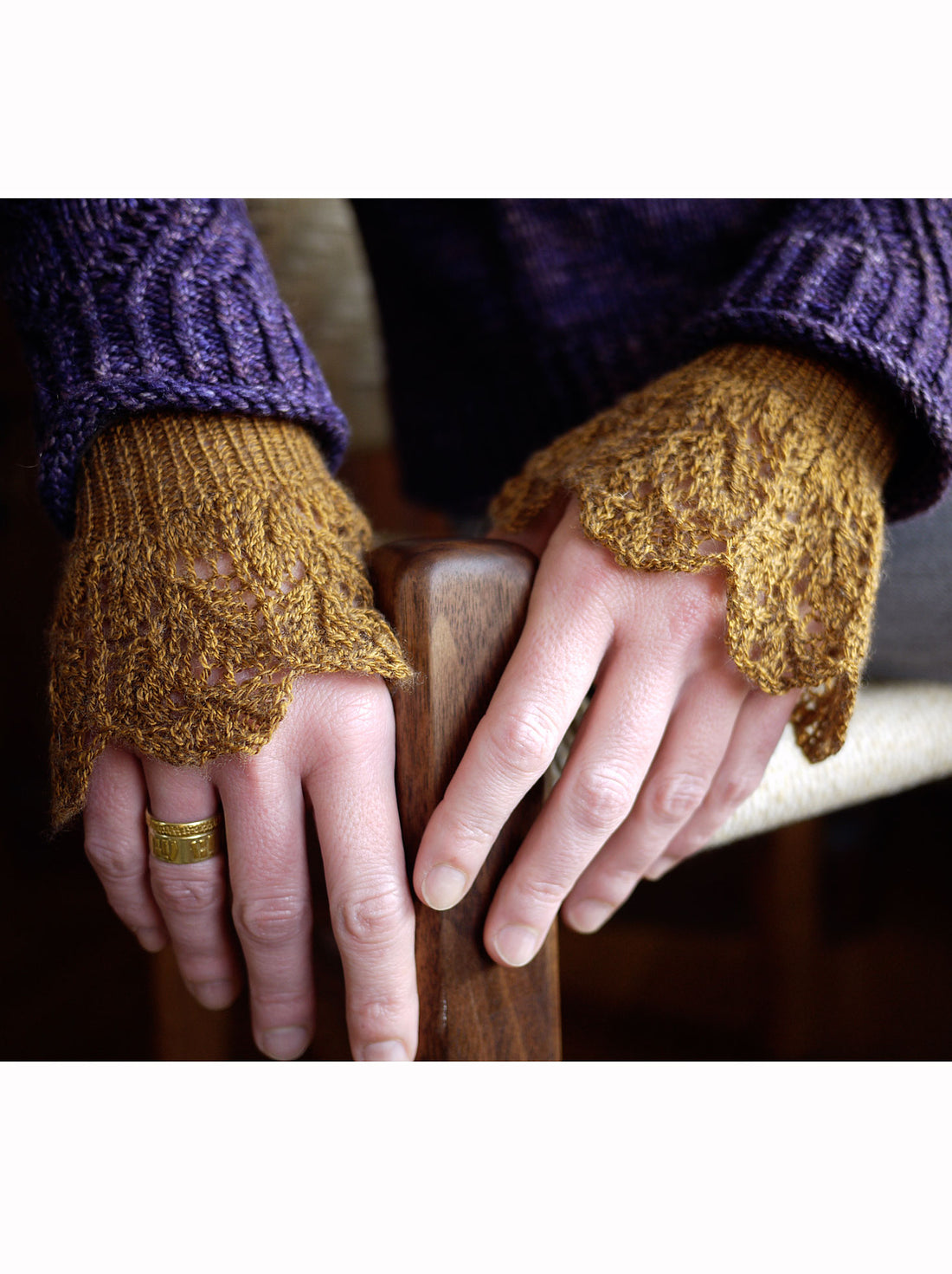 Elm Leaves Wristlets knitting pattern